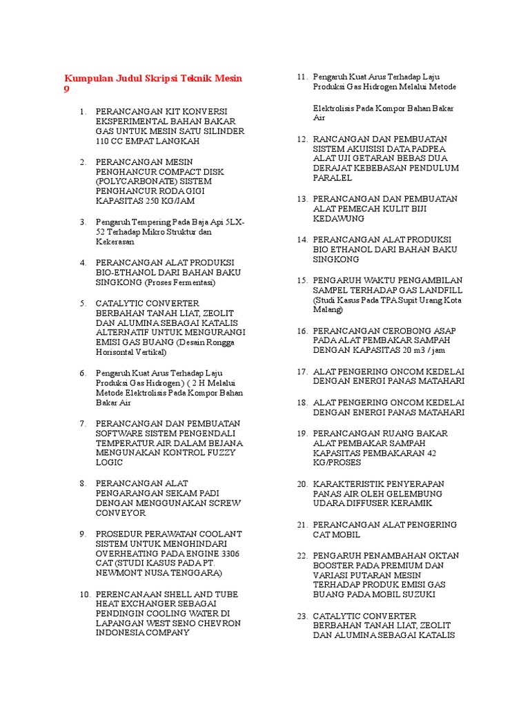 CONTOH Kumpulan Judul Skripsi Teknik Mesin | PDF