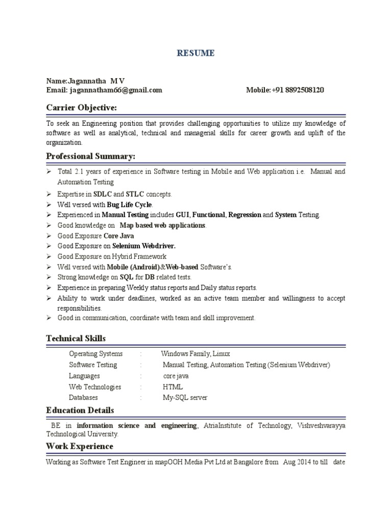 Jagannatha Testing Resume | PDF | Selenium (Software) | Android ...