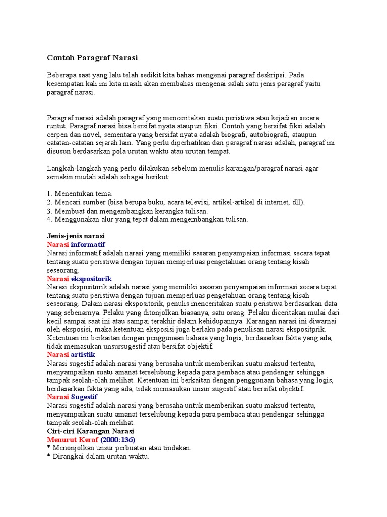 Contoh Paragraf Narasi | PDF