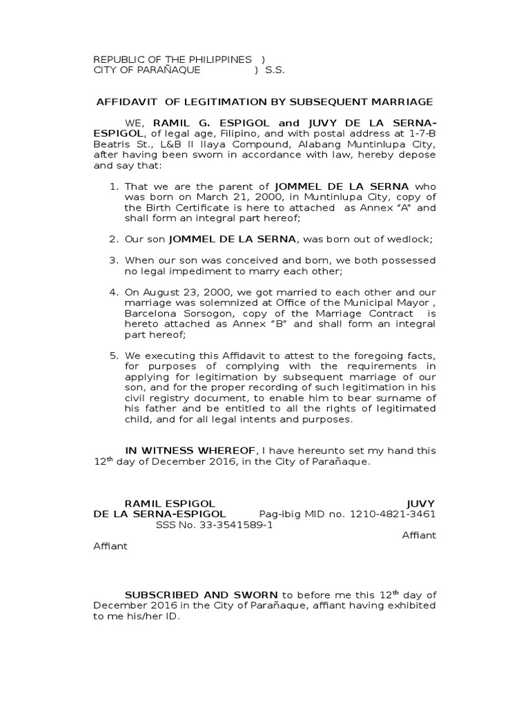 Affidavit - Family Composition | PDF