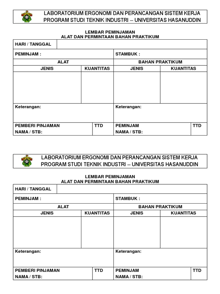 Lembar Peminjaman Alat Praktikum | PDF