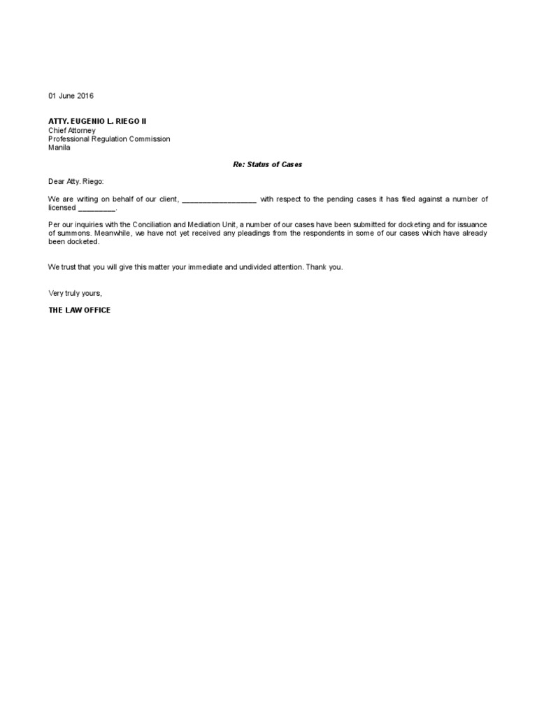 Status of Pending Legal Cases | PDF | Business | Law