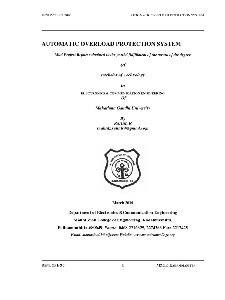 Automatic Overload Protection System | PDF | Transformer | Relay