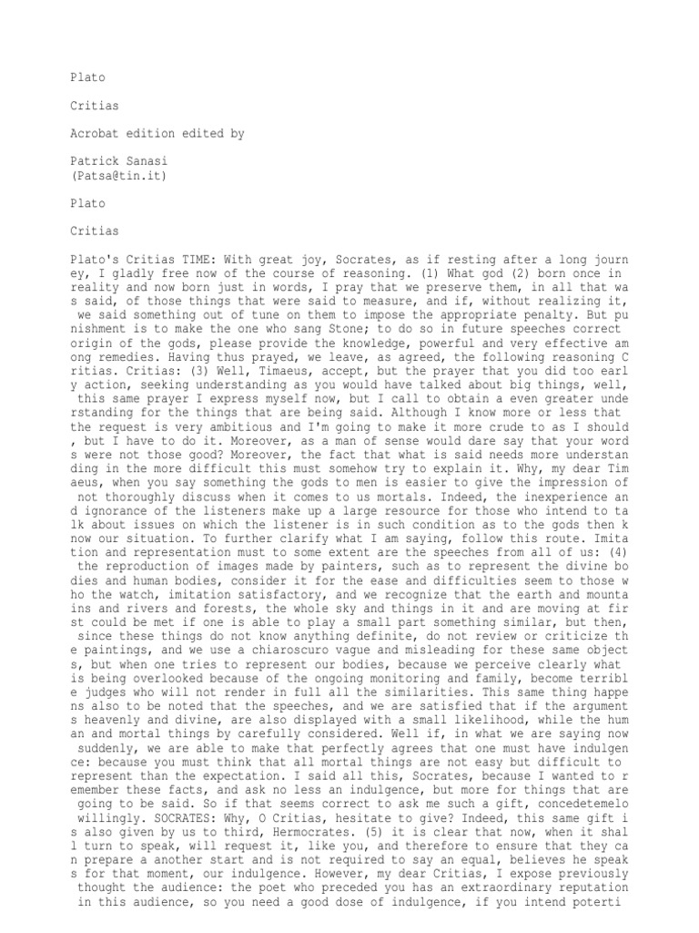 Plato - Critias | PDF | Plato