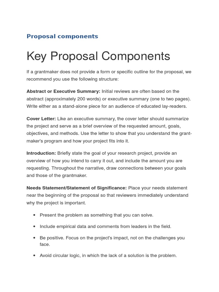 Proposal Components | Download Free PDF | Abstract (Summary) | Goal