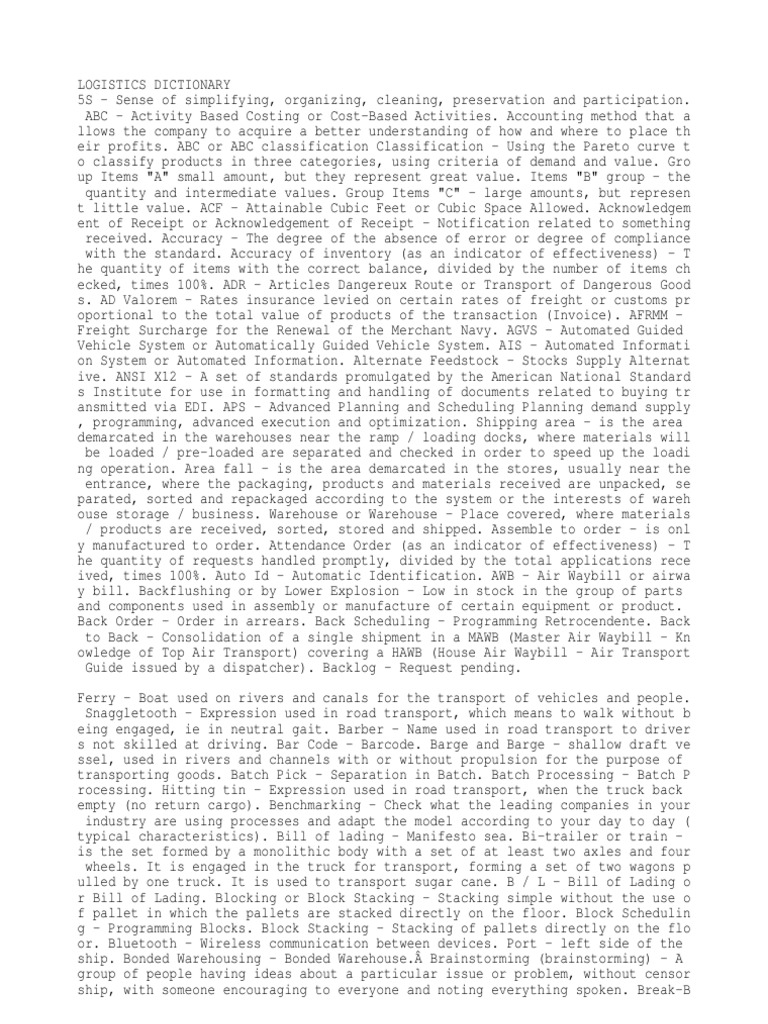 Dictionary of Logistics | PDF | Logistics | Inventory