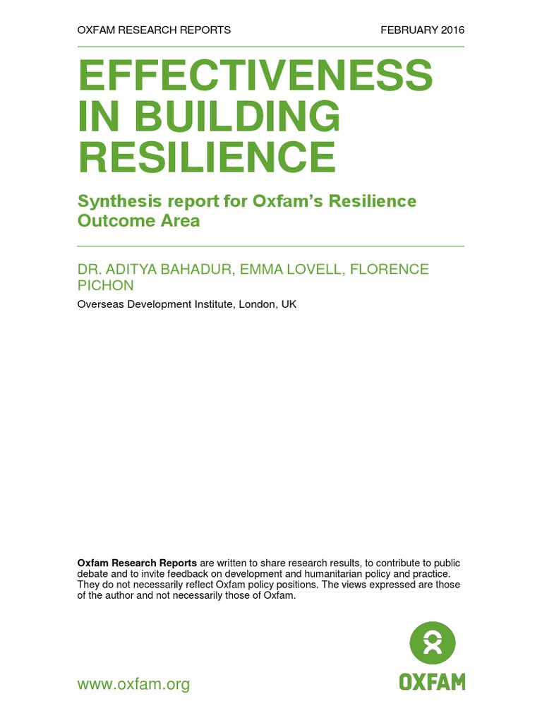 Effectiveness In Building Resilience Synthesis Report For Oxfam S