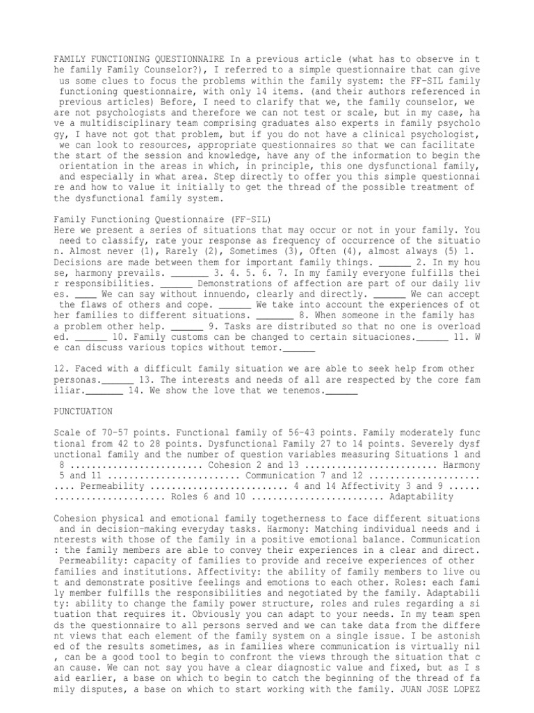 Family Functioning Questionnaire Overview | PDF | Action (Philosophy ...