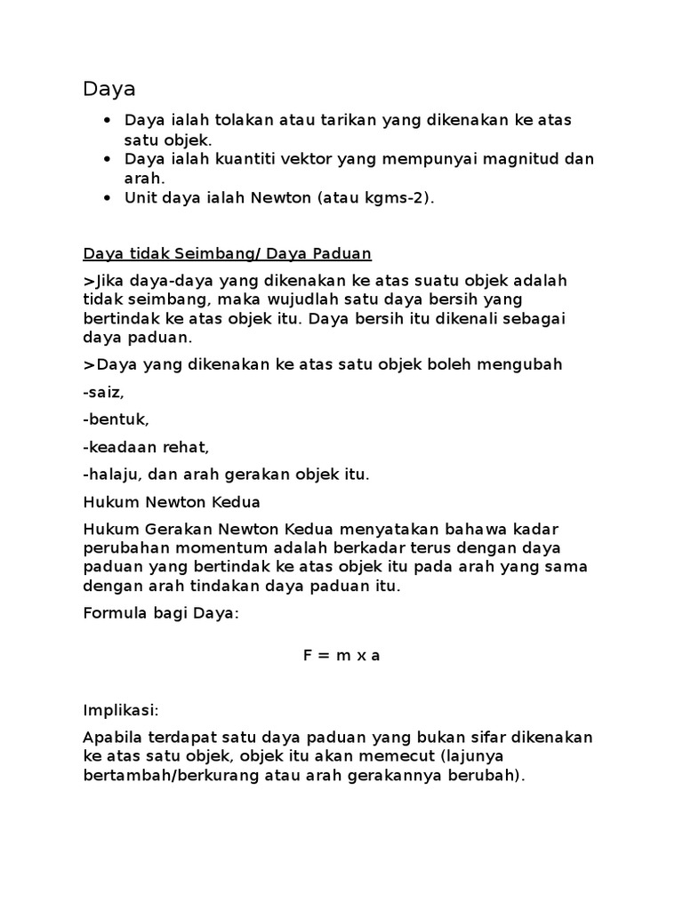 Daya, Daya Impuls & Graviti Fizik Form 4 | PDF