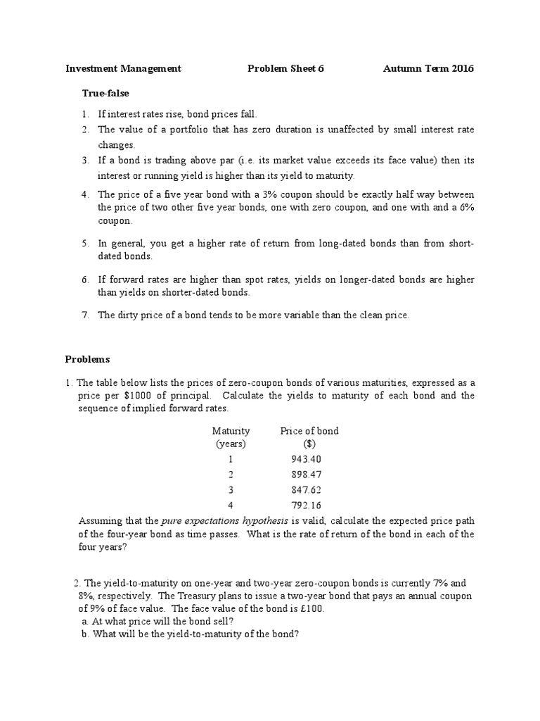 IM Problem Set 6 | PDF | Bond Duration | Bonds (Finance)