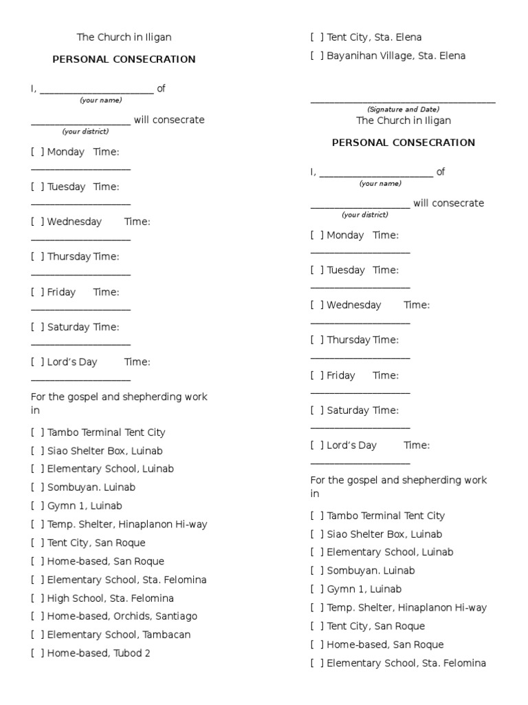 Personal Consecration Form Iligan | PDF | Religious Rituals | Christian ...