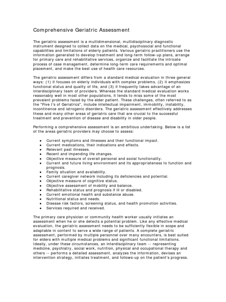 Comprehensive Geriatric Assessment | PDF | Geriatrics | Sleep