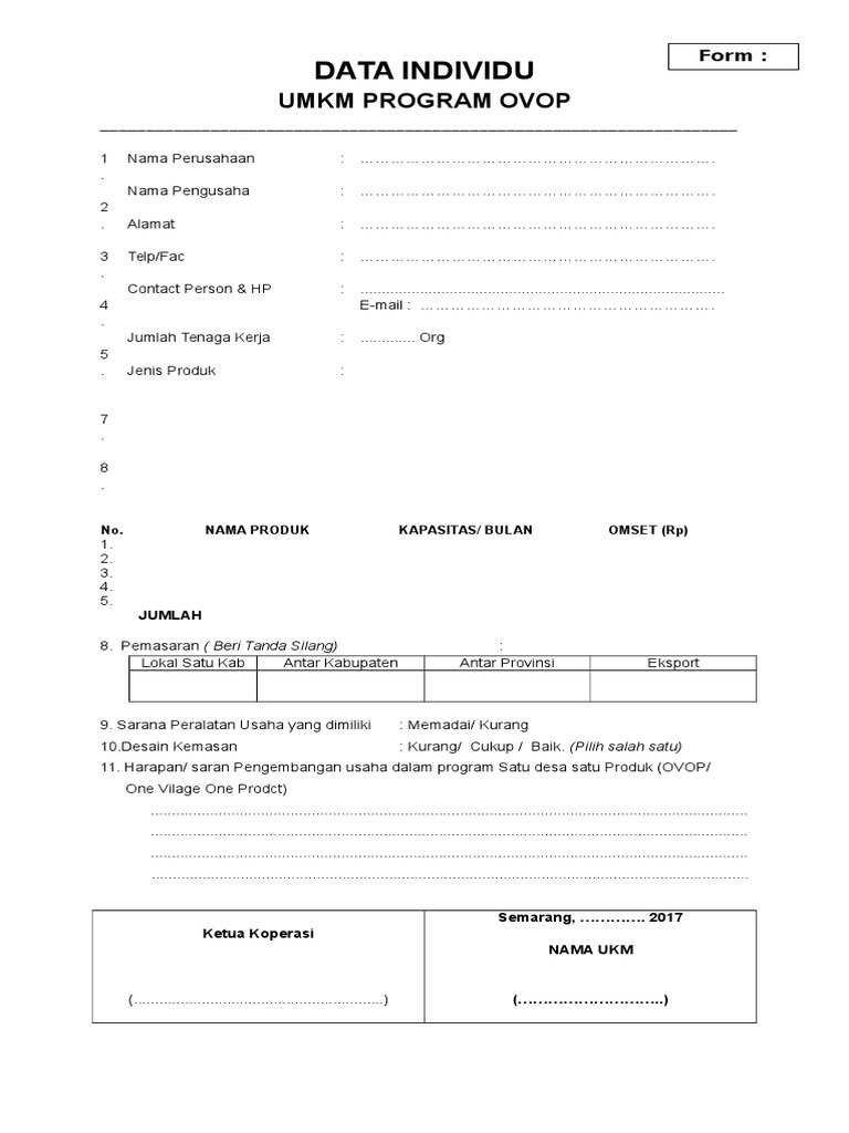 Formulir Umkm Ovop | PDF