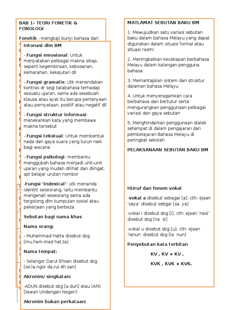 Nota Ringkas Fonetik Dan Fonologi | PDF