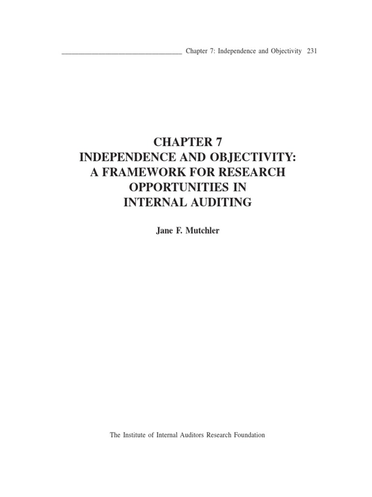Chapter 7 Independence and Objectivity A Framework For Rese Auditing ...