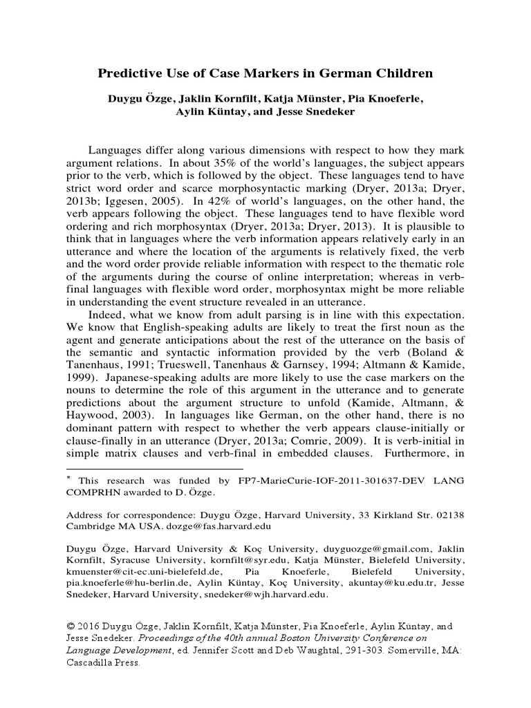 Predictive Use of Case Markers in German Children | PDF | Parsing ...