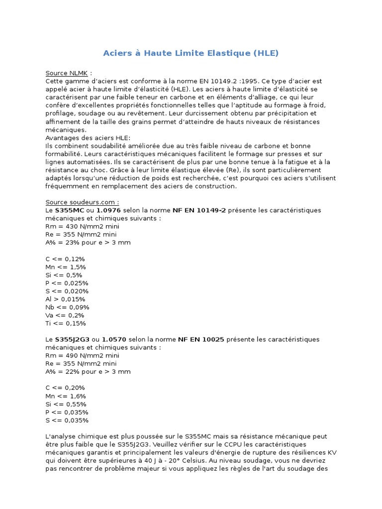 Aciers à Haute Limite Élastique (HLE) | PDF | Acier | Industries