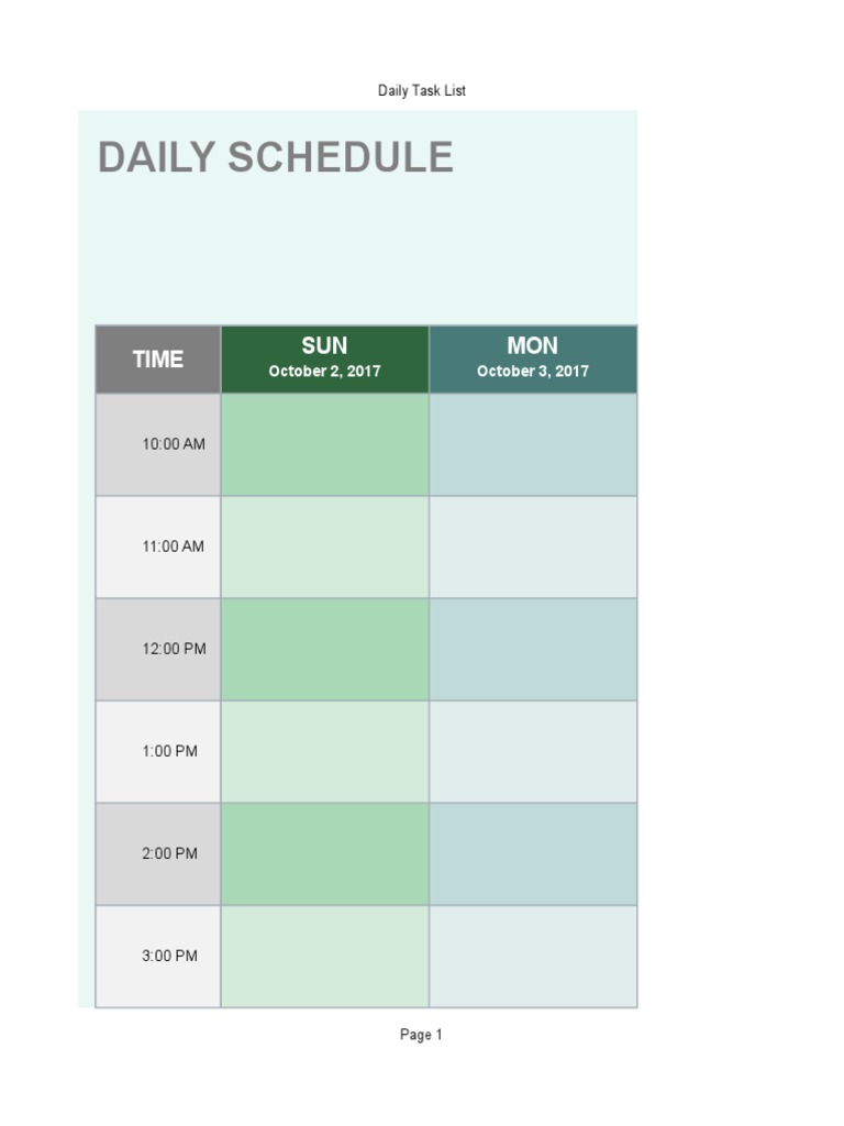 Weekly Daily Schedule Template | PDF | Data Management | Computing