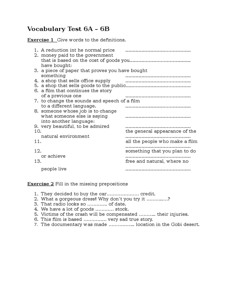 Vocabulary Test 6A | PDF