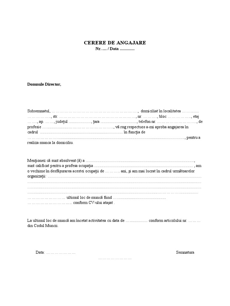 01. Cerere de Angajare - Munca La Domiciliu