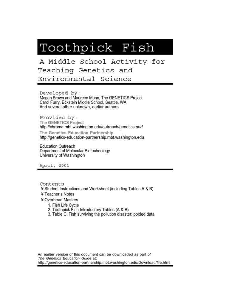 Toothpick Fish: A Middle School Activity For Teaching Genetics and ...