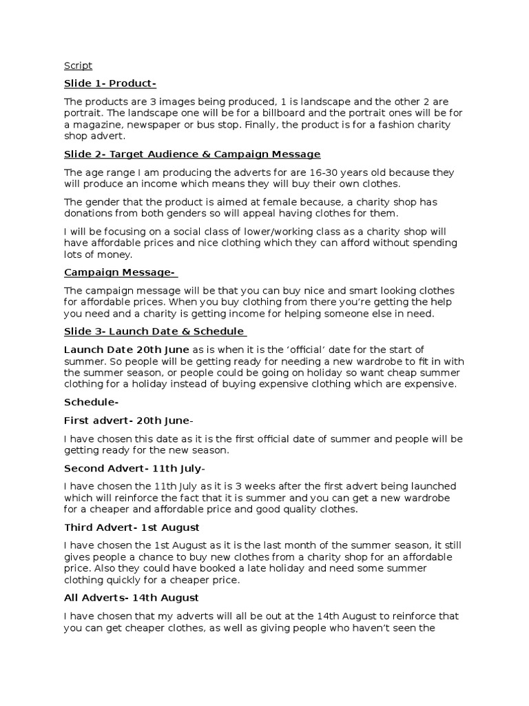 Script for Presentation of Ideas | Advertising | Clothing | Free 30-day ...