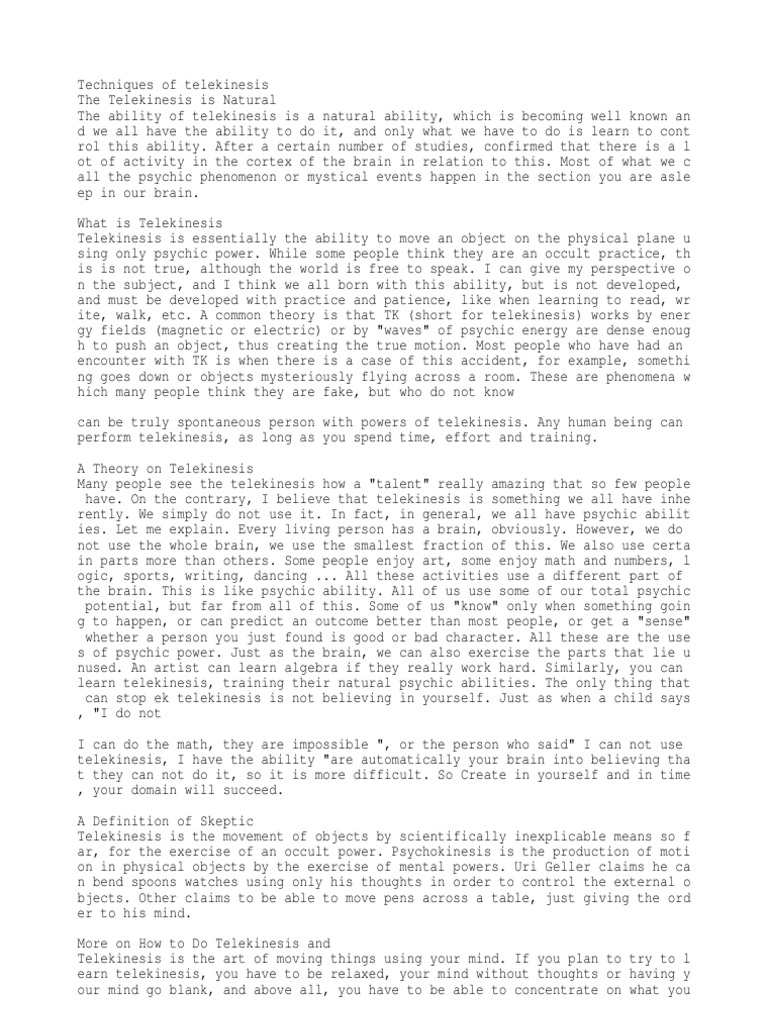 Telekinesis | PDF | Thought | Reason