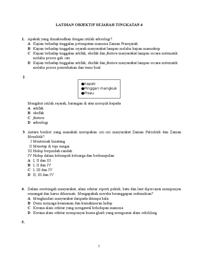 Latihan Objektif Sejarah Tingkatan 4 | PDF