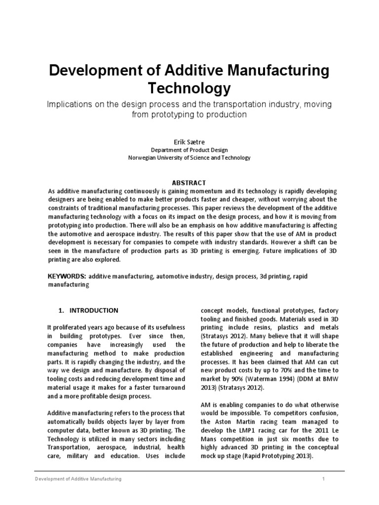 Development of Additive Manufacturing | PDF | 3 D Printing | Prototype