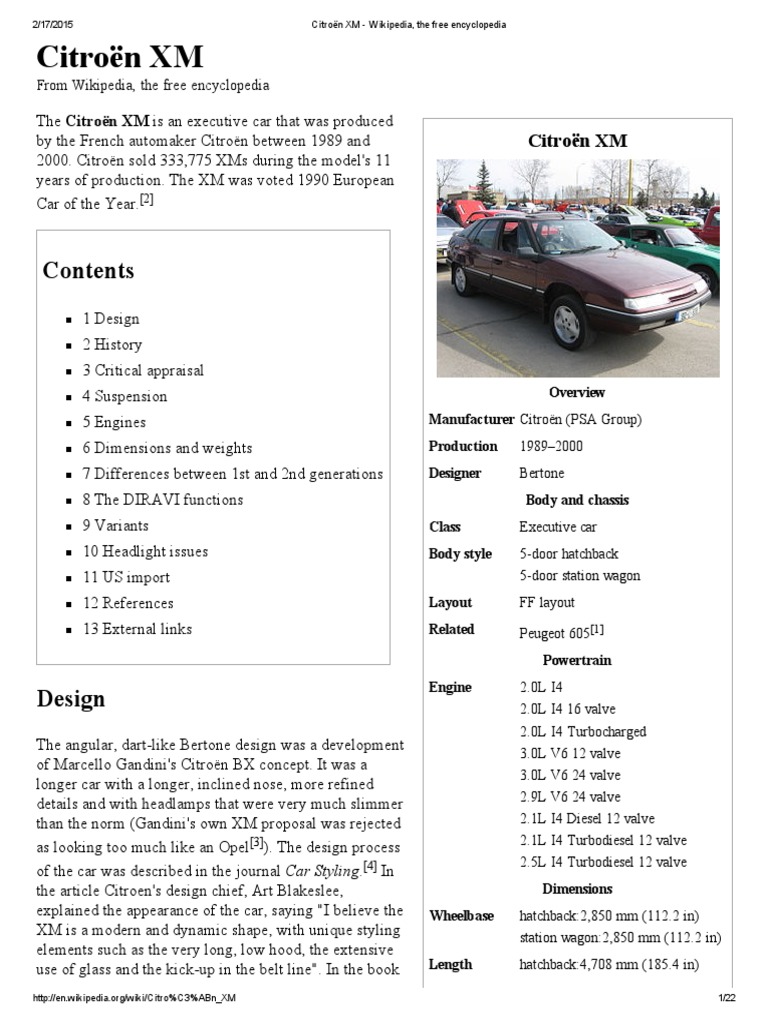 Citroën XM - Wikipedia, The Free Encyclopedia | PDF | Car | Land Vehicles