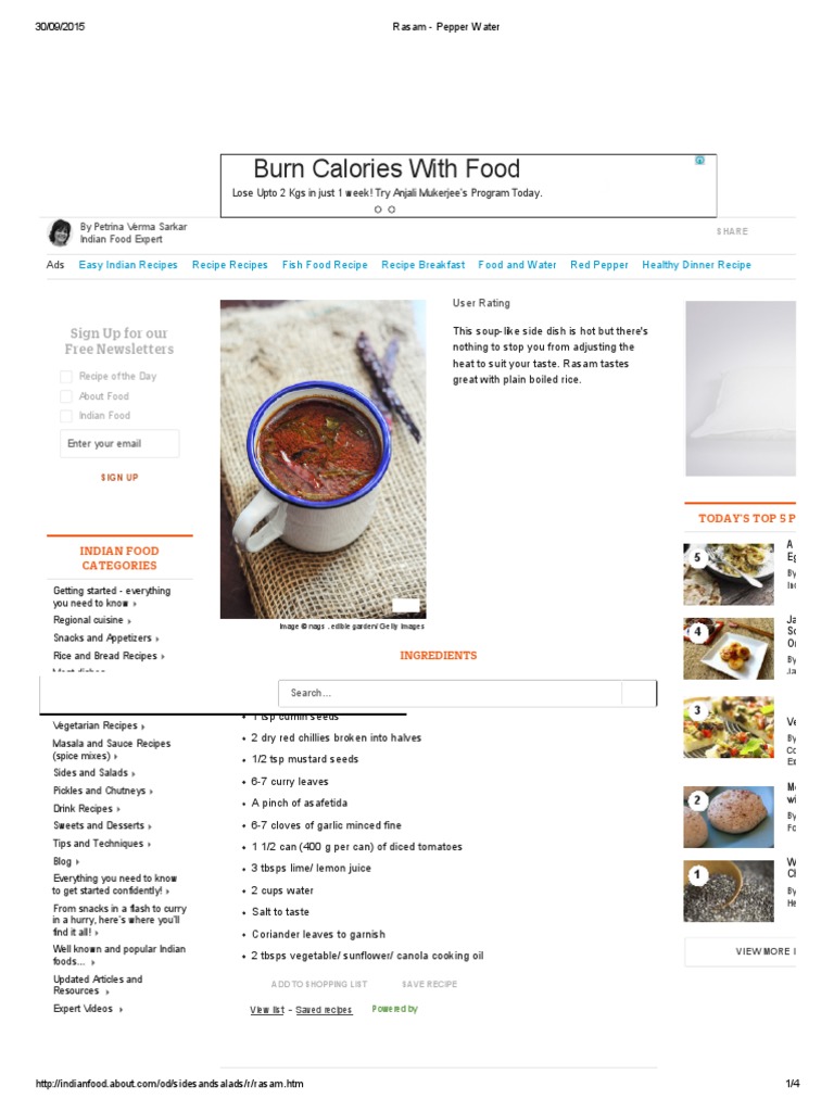 Rasam - Pepper Water: Burn Calories With Food | PDF | Indian Cuisine ...