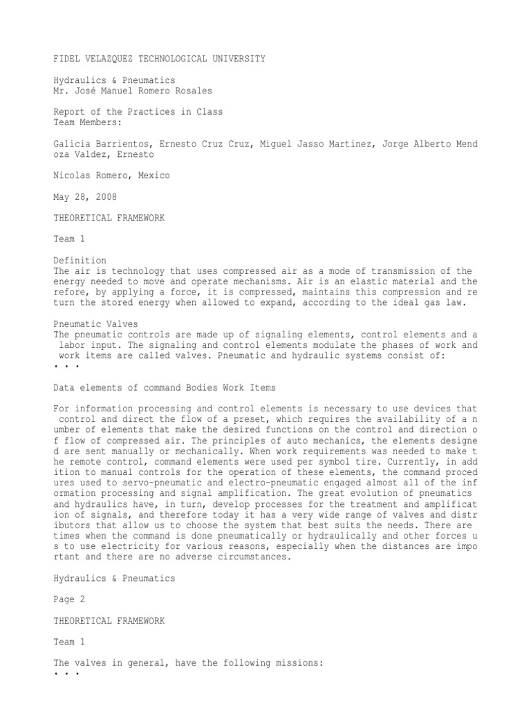 Pneumatic Practice Pdf Valve Pneumatics