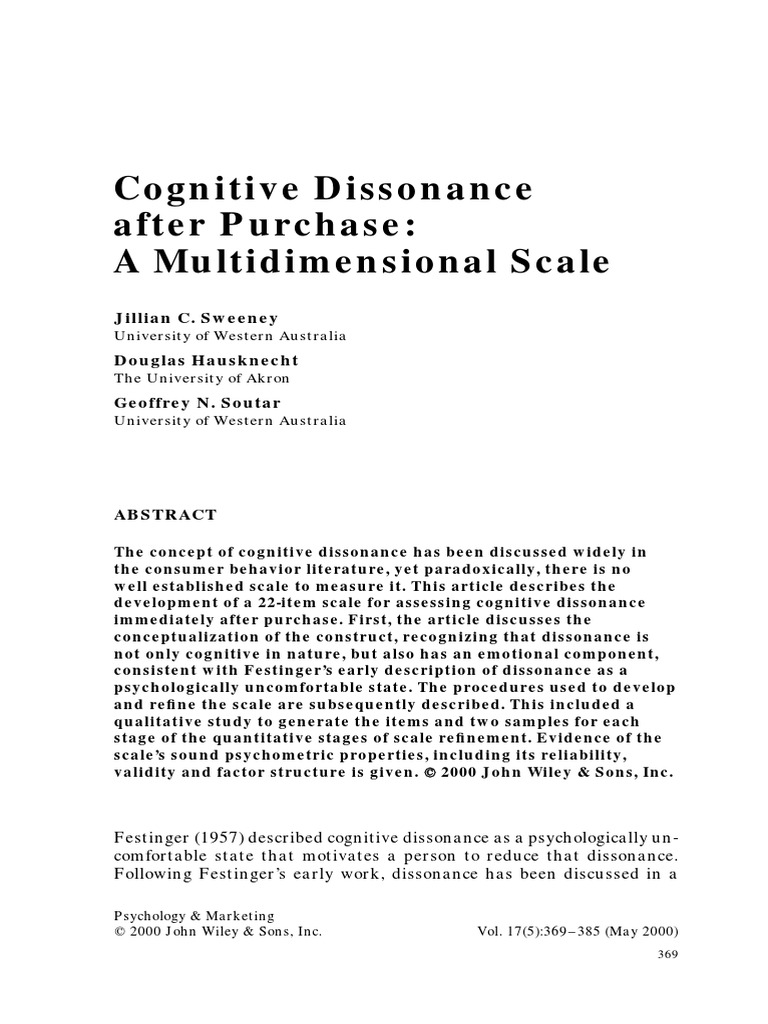 Jurnal - Cognitive Dissonance After Purchase - A Multidimensional Scale ...