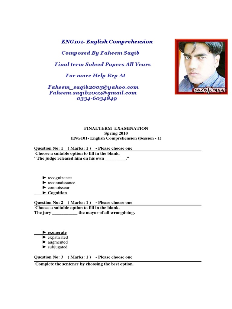 ENG101 Mega Final Term Solved Papers | PDF | Comma | Language Mechanics ENG101 Mega Final Term Solved Papers | PDF | Comma | Language Mechanics