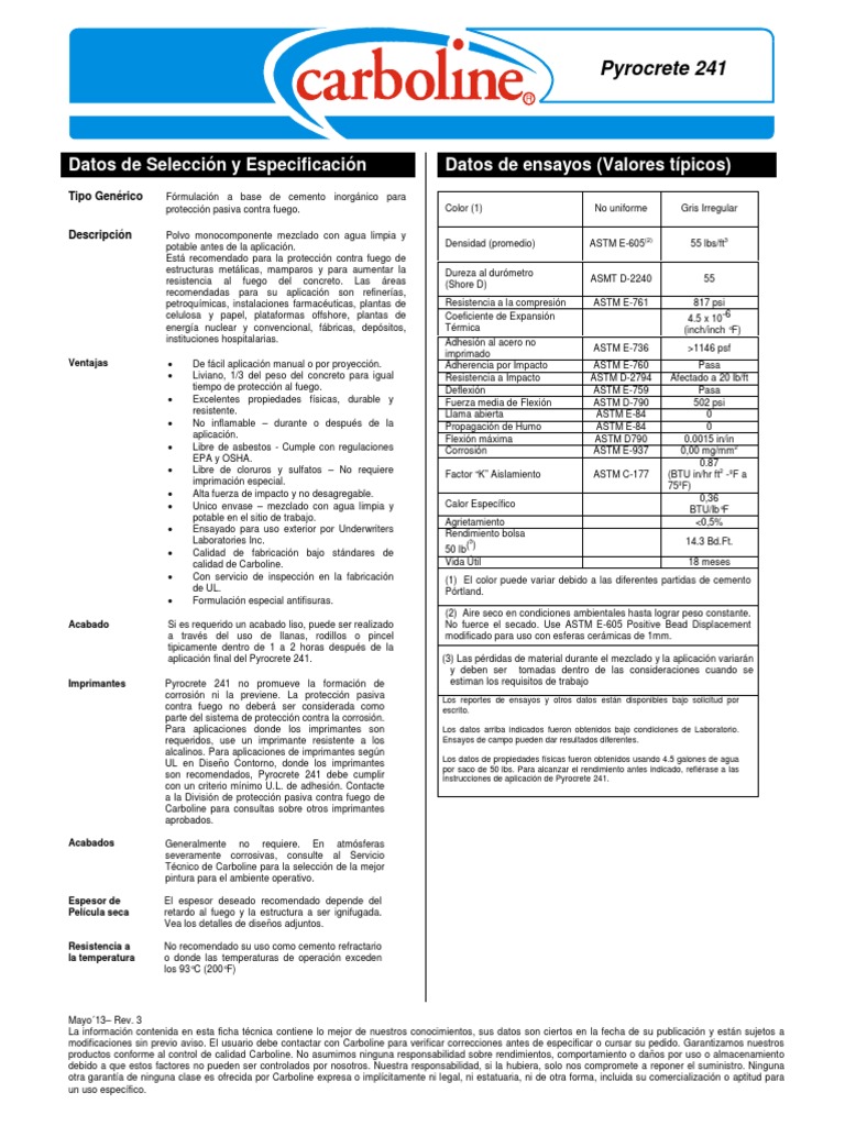 Pyrocrete 241 | PDF | Cemento | Agua