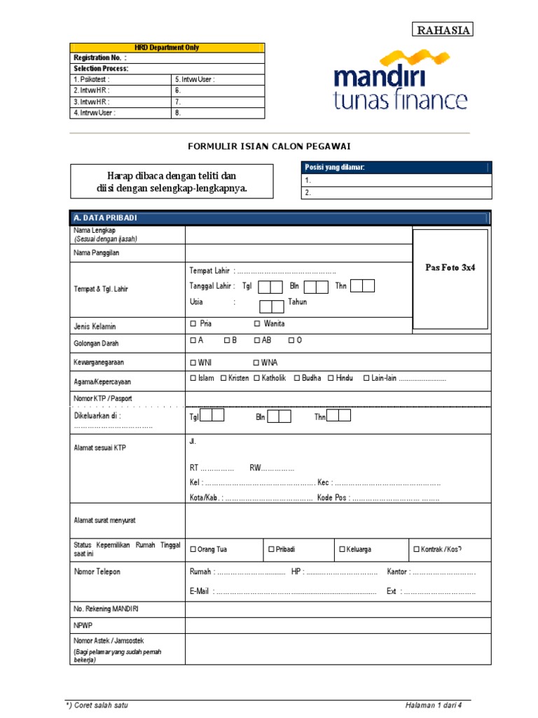 Formulir Isian Calon Karyawan | PDF