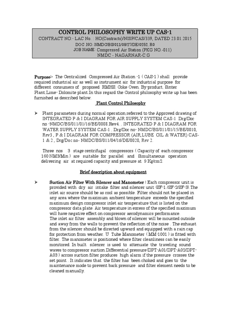 1.1 Control Philosophy CAS-1 NMDC | PDF | Gas Compressor | Valve