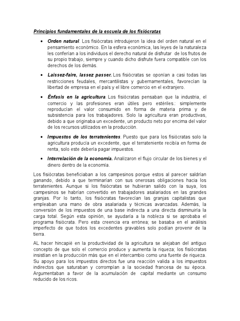 Principios de la Fisiocracia Económica | PDF | Riqueza | Teorías económicas