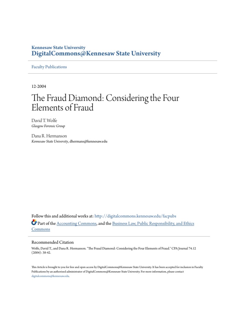 Wolfe & Hermanson 2004 - The Fraud Diamond - Considering The Four ...