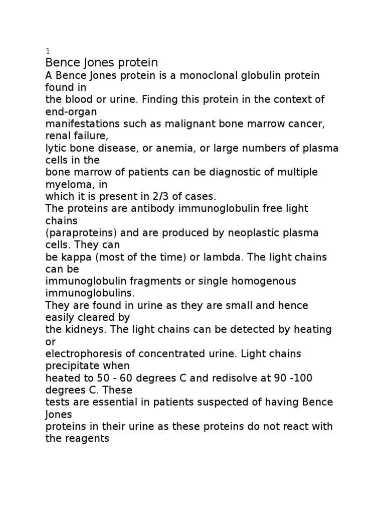 Bence Jones Protein | PDF | Multiple Myeloma | Medical Specialties