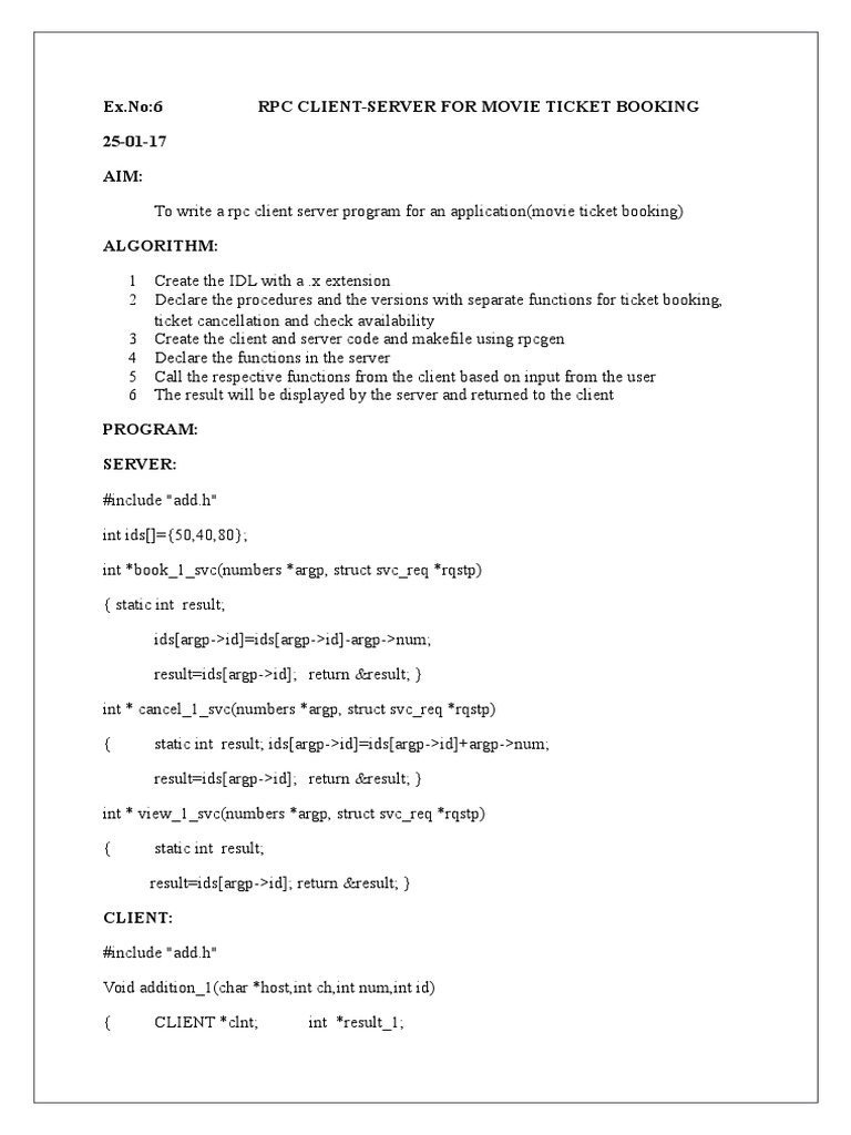 RPC Client Server For Movie Ticket Booking | PDF | Client–Server Model | Computer Networking