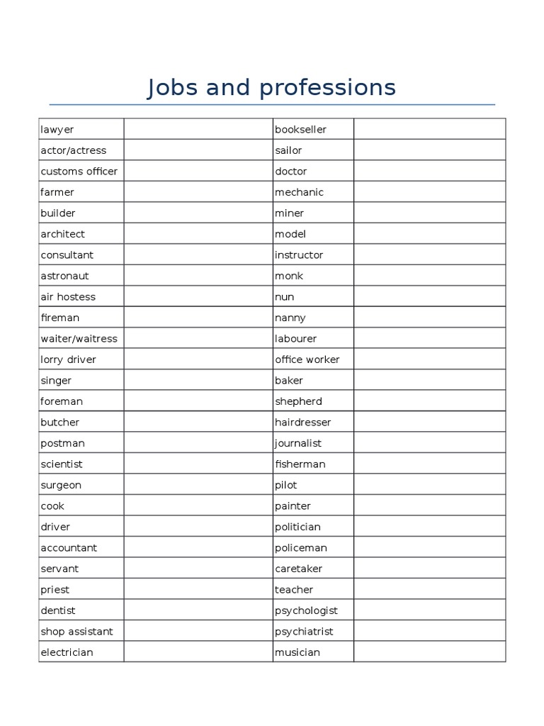 Jobs Professions & Exercises | PDF