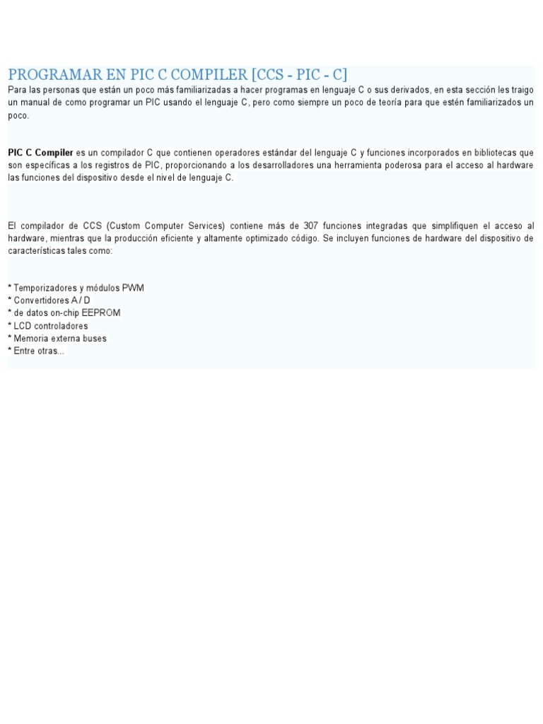 Manual para Programar en Pic C Compiler | PDF | Compilador | Archivo de ...