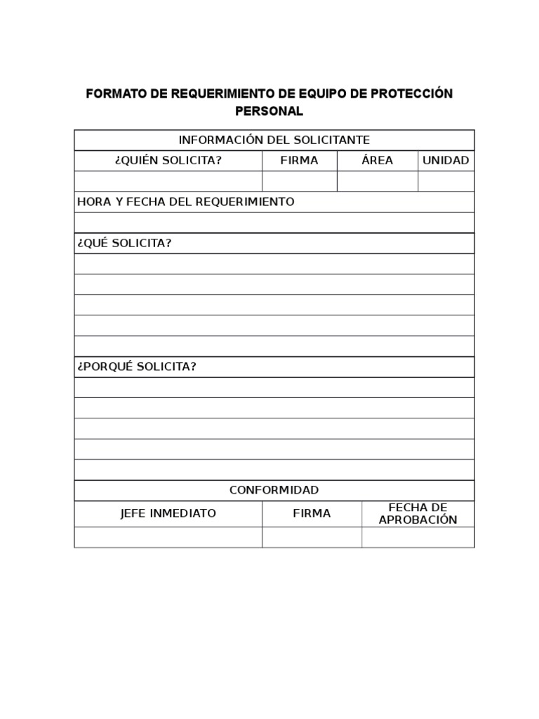 Formato para Requerimiento de Epp | PDF