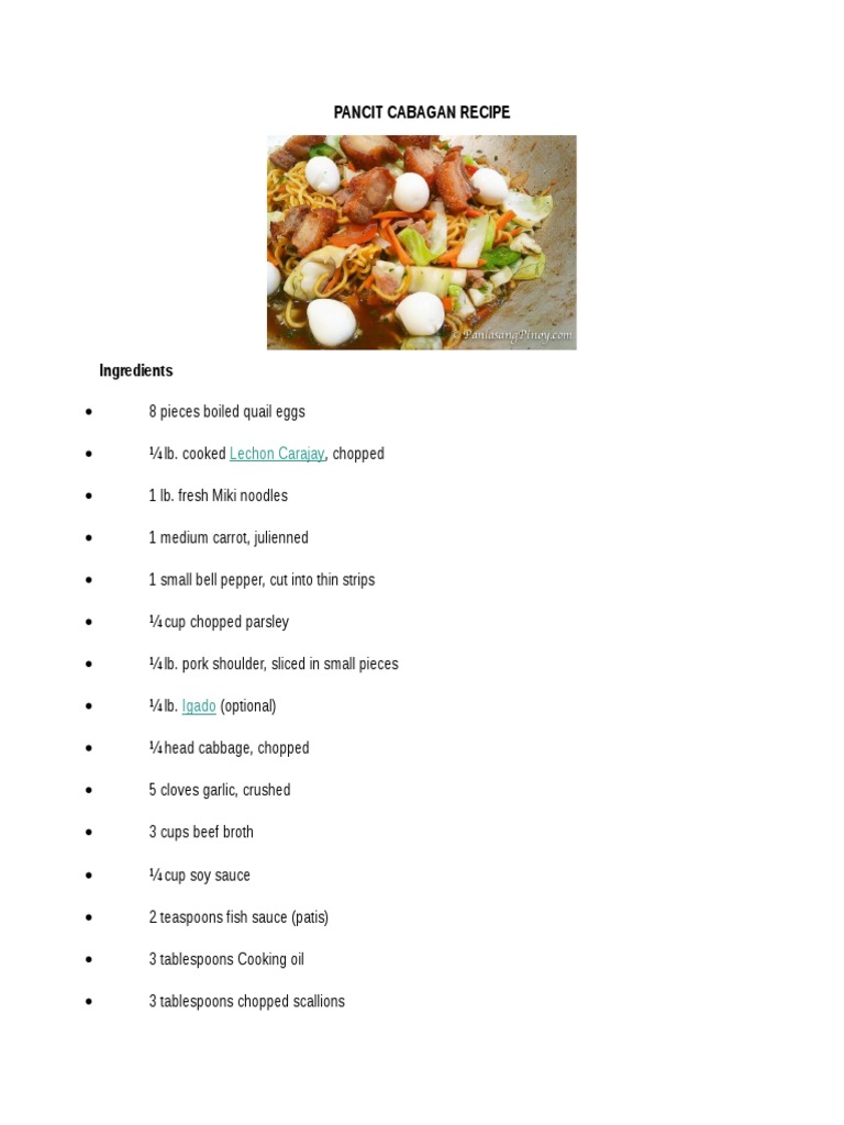 Pancit Cabagan Recipe | PDF | Asian Cuisine | Regional & Ethnic Food