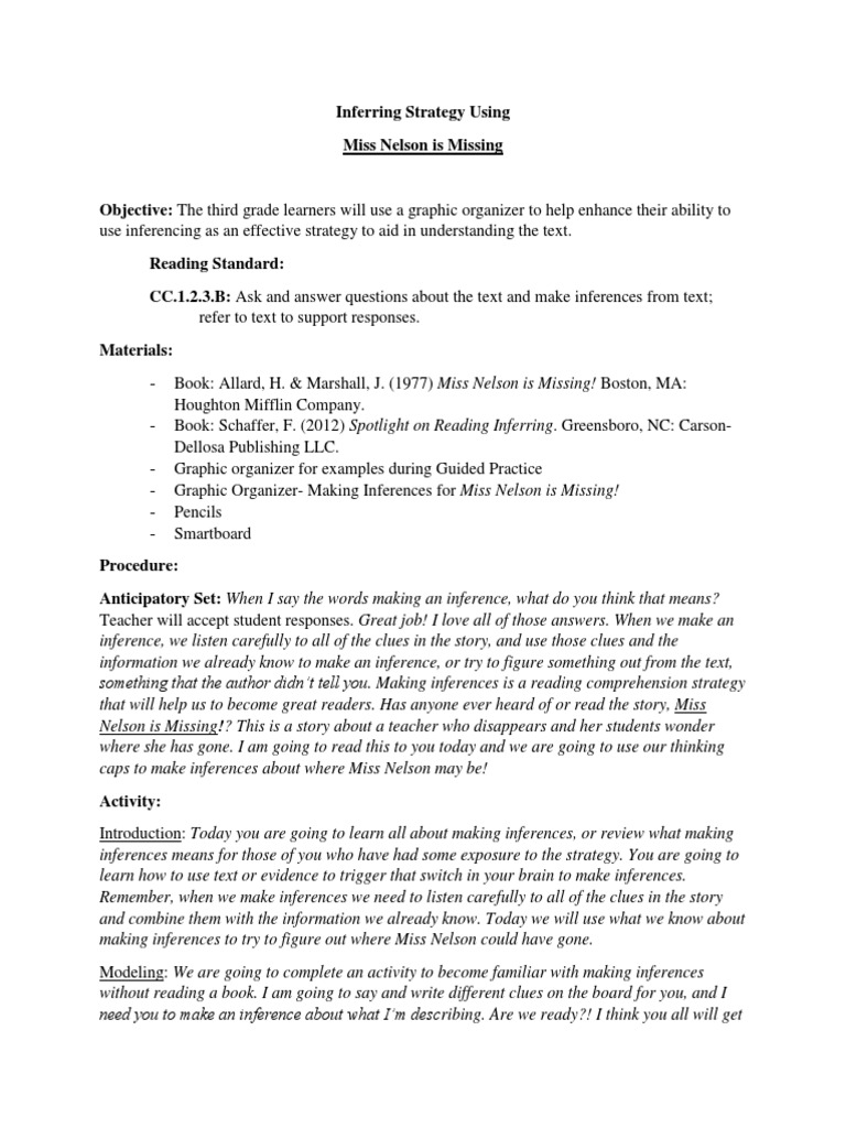 Inferring Lesson Plan | PDF | Reading Comprehension | Further Education