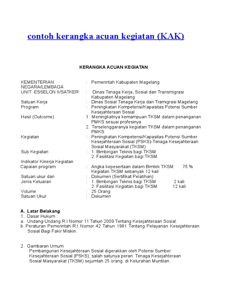 Contoh Kerangka Acuan Kegiatan Contoh Kerangka Acuan Kegiatan
