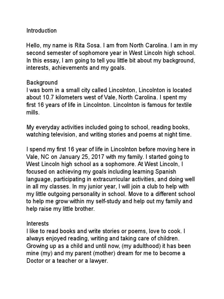 Essay About Myself | PDF | Teachers | Learning