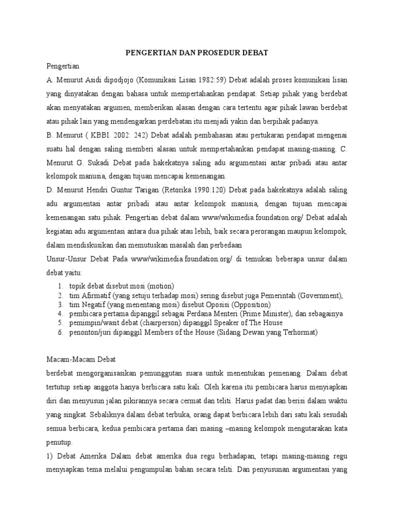 Pengertian Dan Prosedur Debat Pengertian | PDF