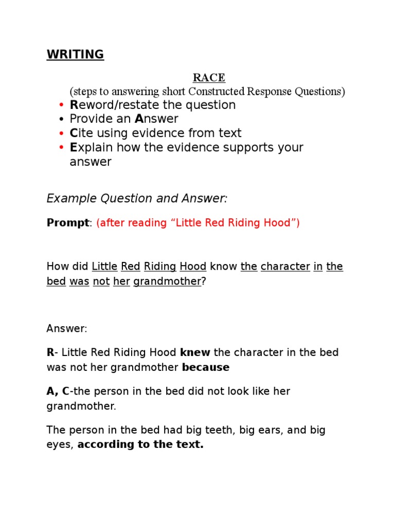 RACE Method for Constructed Responses | PDF | General Fiction